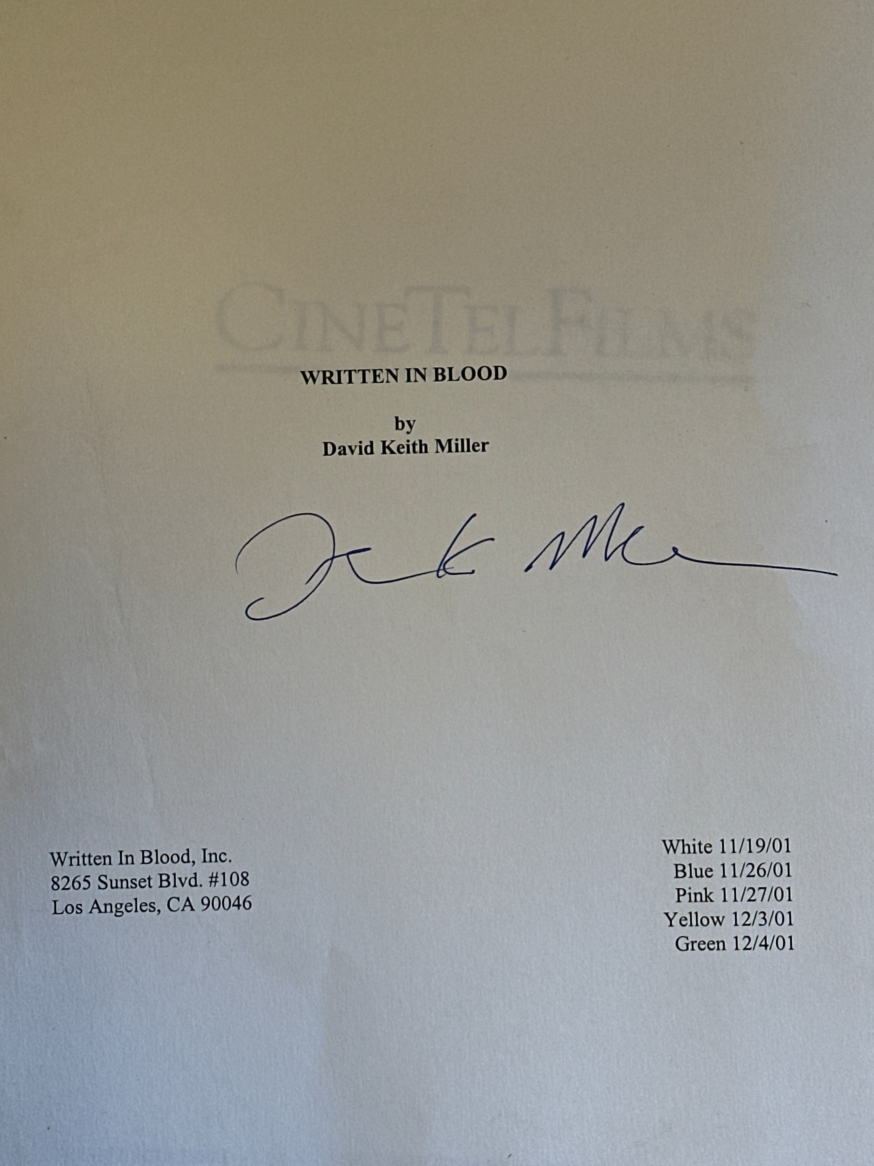 WRITTEN IN BLOOD MOVIE: Director Signed Script from The MIRAMAX Archiv ...