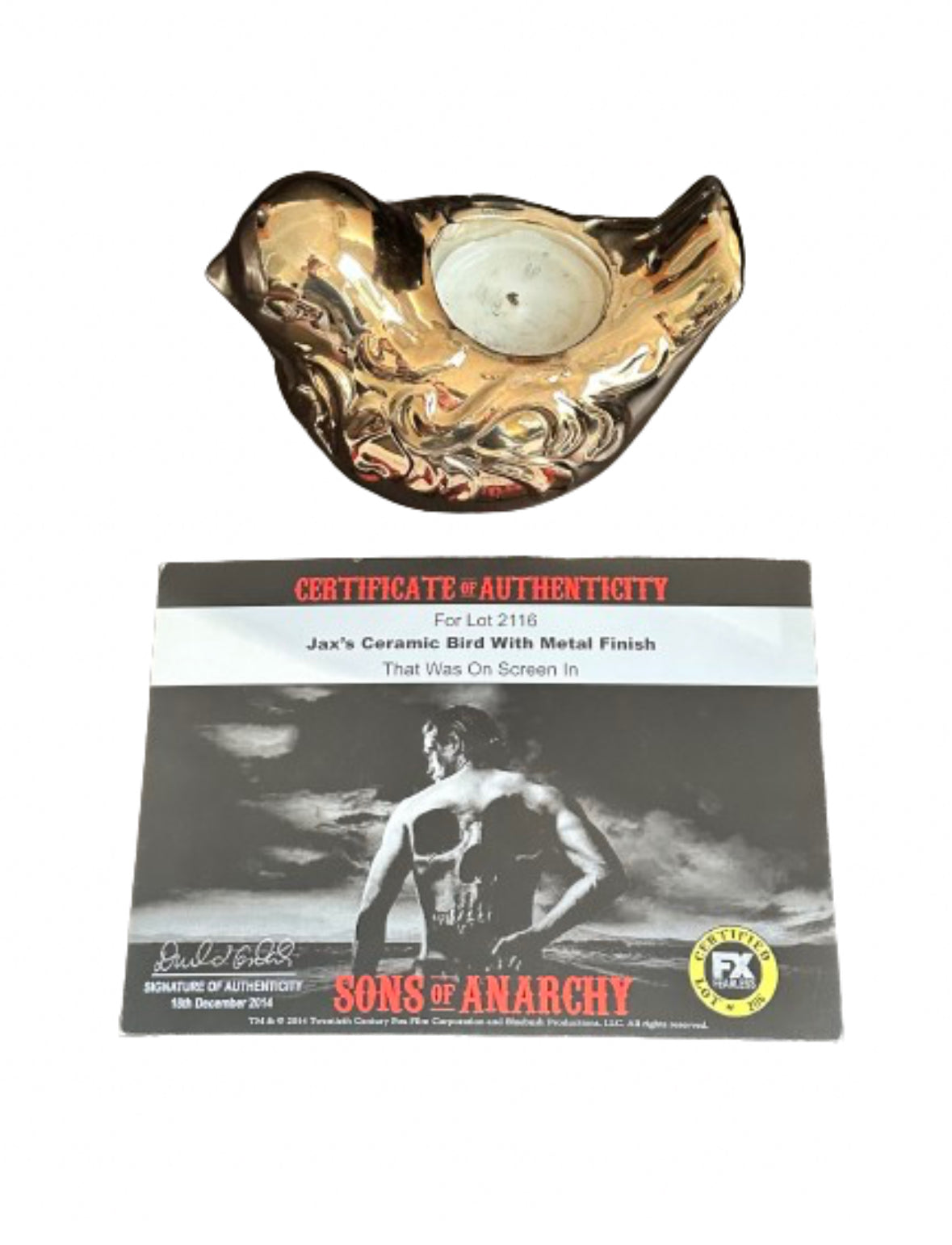 SONS OF ANARCHY : Jax Teller's Ceramic Gold Plated Bird Prop ...