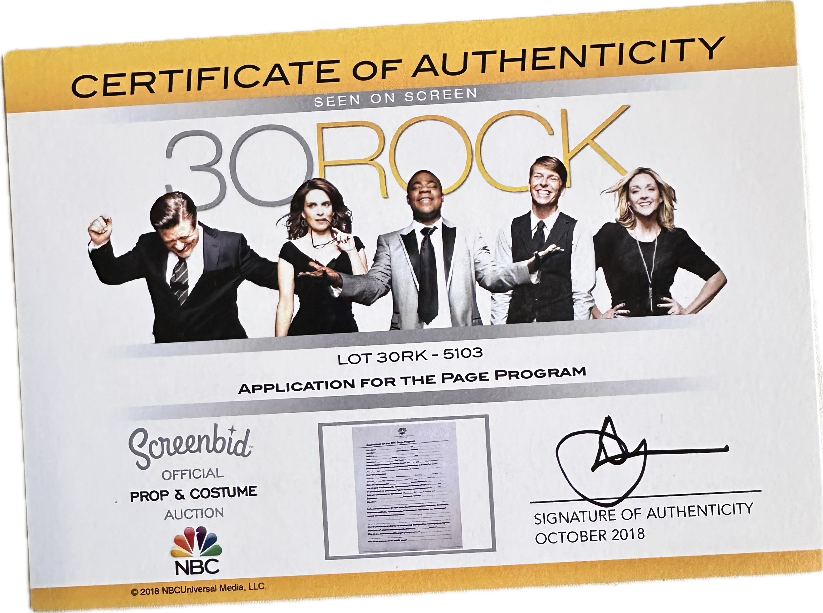 30 Rock: Application for the Page Program – HOLLYWOOD PICTURES STUDIOS ...