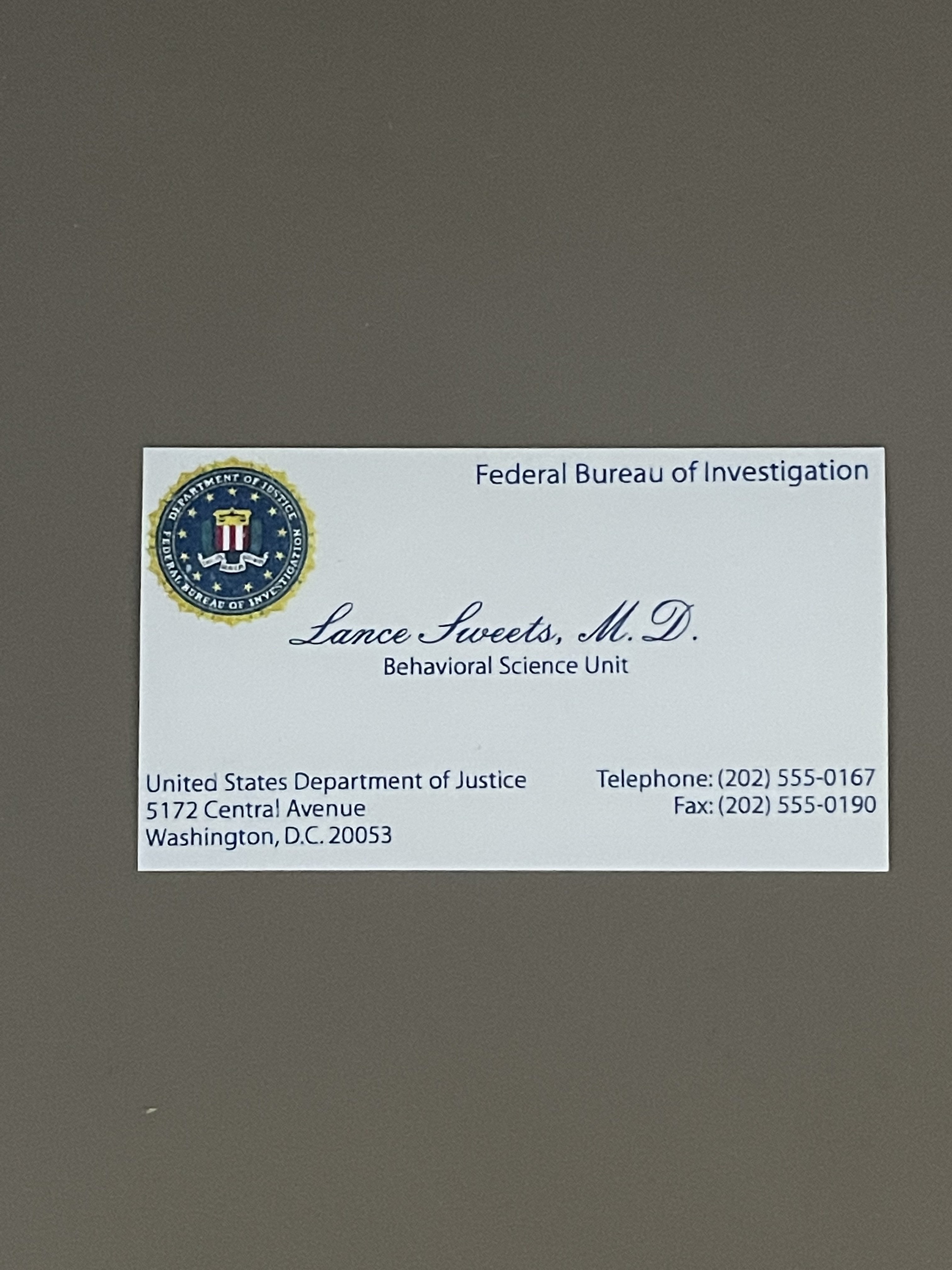 BONES: Lance Sweets' Behavioral Science Unit Business Card – HOLLYWOOD ...